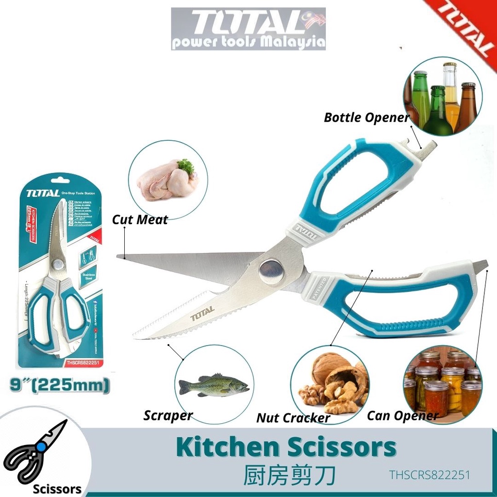TOTAL Stainless steel Kitchen Scissors 不锈钢厨房剪刀 9" (225mm ...