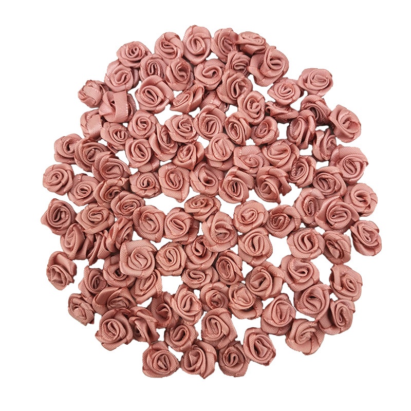 100pcs / Pack Of 10mm Handmade Satin Rose Ribbon Pink Meat Rosette ...