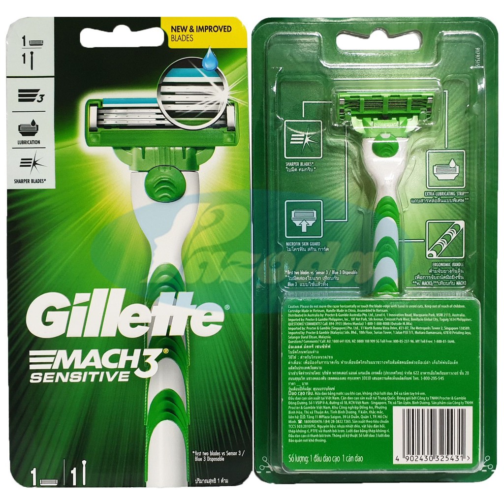 Gillette mach3 sensitive 3-blade razor (1 handle and 1 shaving head ...