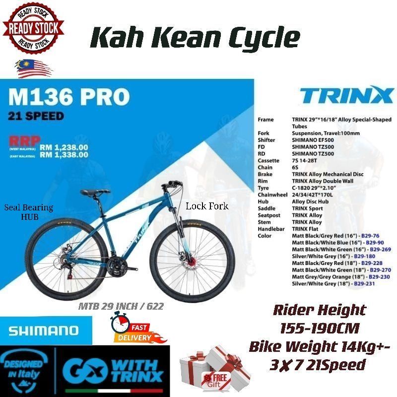 TRINX BIKE - M136 PRO - Italy - Mountain Bike 29 - Basikal Mtb - Rider ...
