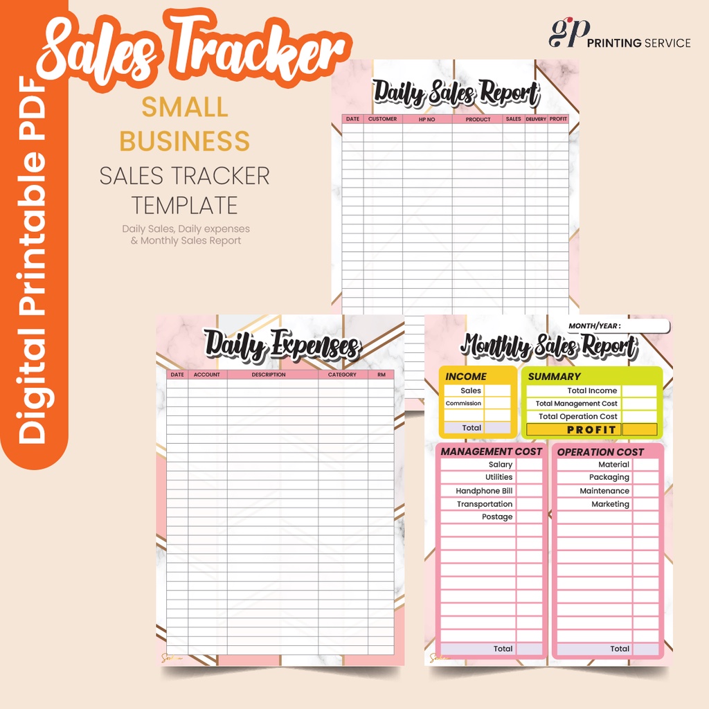 PDF Printable Template Digital SALES TRACKER Small Business Owner ...