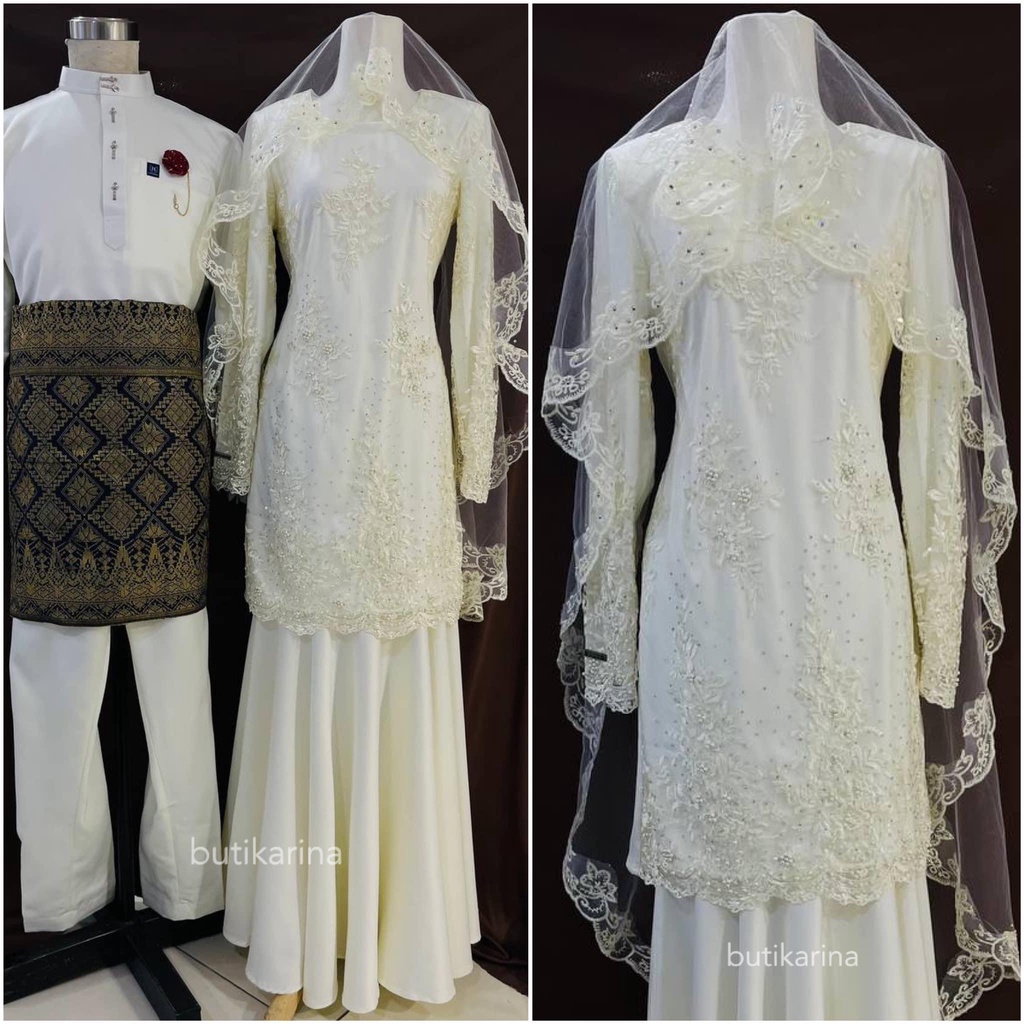 BAJU KURUNG MODEN LACE NURITA CREAM NIKAH SANDING PENGANTIN BRIDAL SET ...