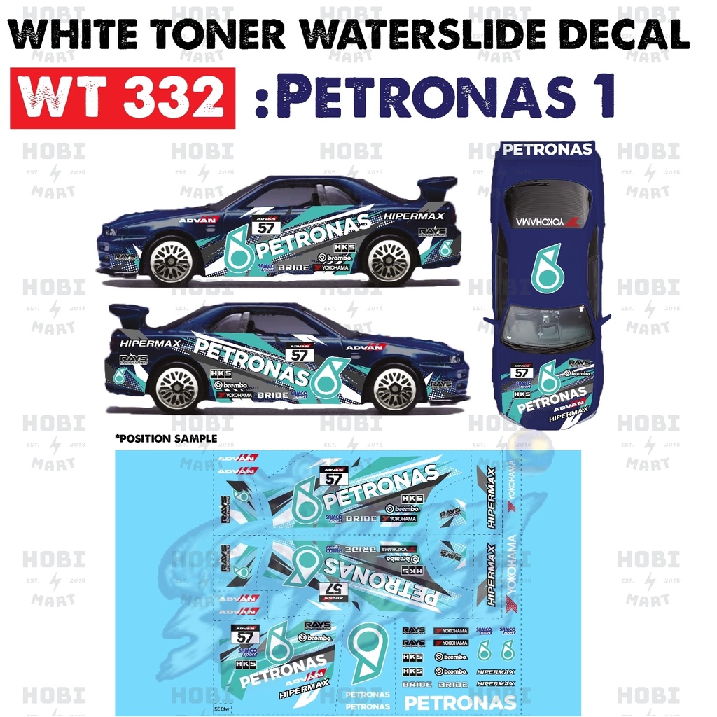 Petronas 1 Decals Hotwheels Tomica 1:64 diecast custom white toner ...