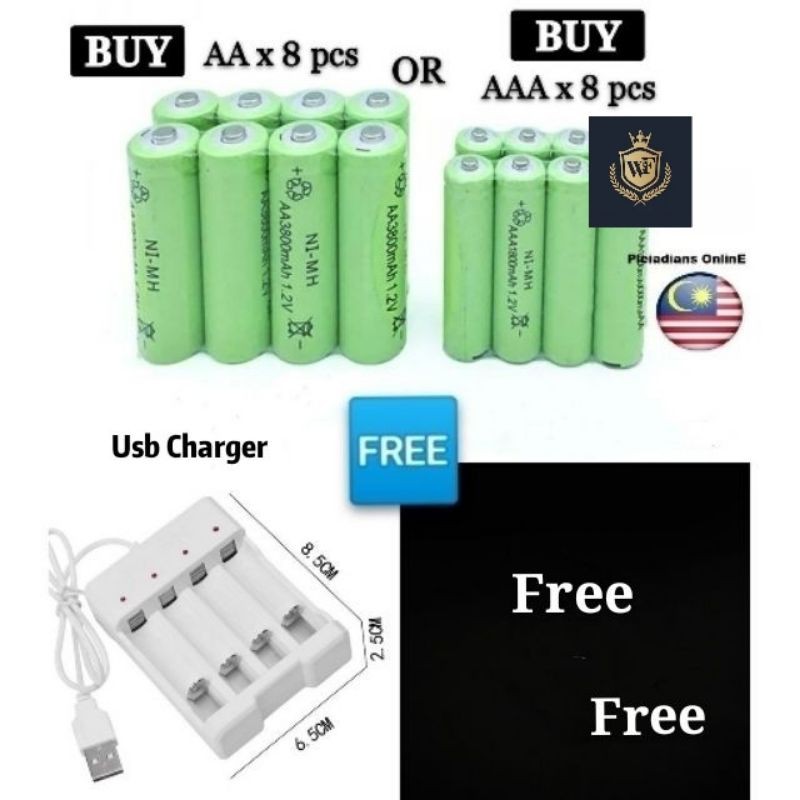 4 pcs AA/AAA Rechargeable Battery for Toys Mouse Keyboard NiCd Charger ...