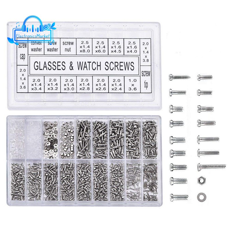 🔥1000Pcs Stainless Steel Eyeglasses Watch Repair Screw Replacement Kit ...