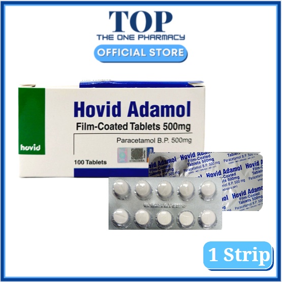 Hovid Adamol Paracetamol 500mg Film-Coated Tablets (ubat deman/sakit) - 1 Strip (10 tablets ...