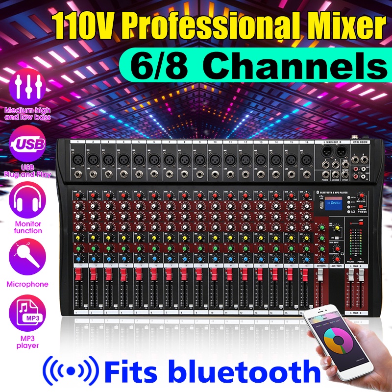 6/8/12/16 Channel Audio Mixer 6 Music Modes USB bluetooth Mixing ...