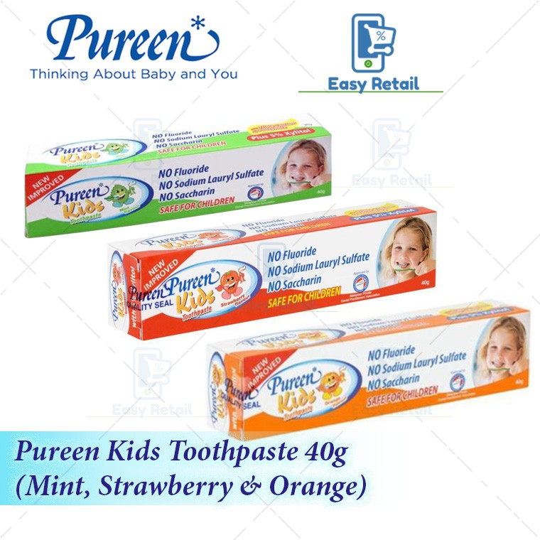 Pureen Kids Toothpaste (Fluoride Free) 40g (Mint, Straberry, Orange ...
