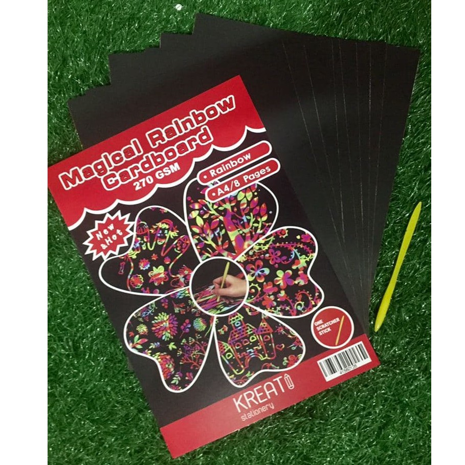MAGICAL RAINBOW CARDBOARD / Rainbow scratch paper (8 pages 270 gsm) A4 ...