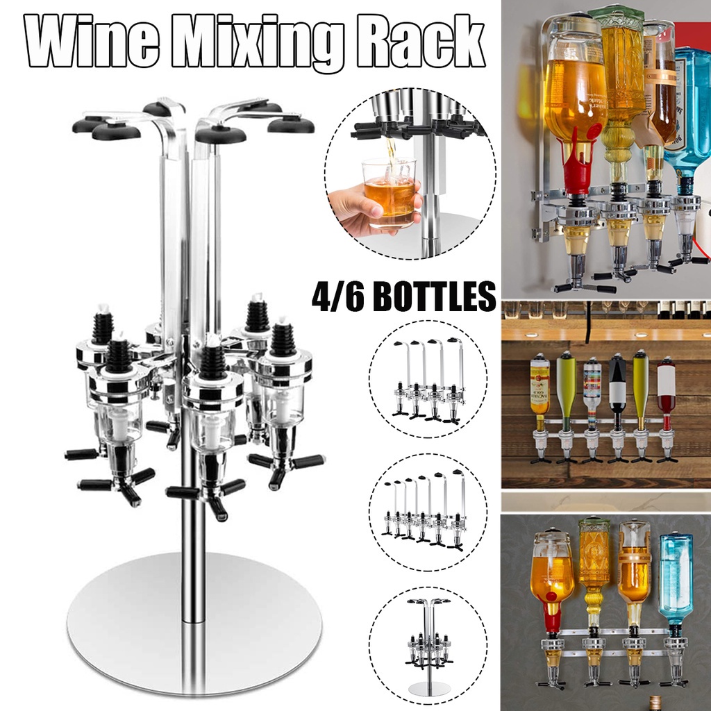 Wall Mounted Cocktail Shaker Stand 4/6 Bottle Liquor Dispenser Wine ...