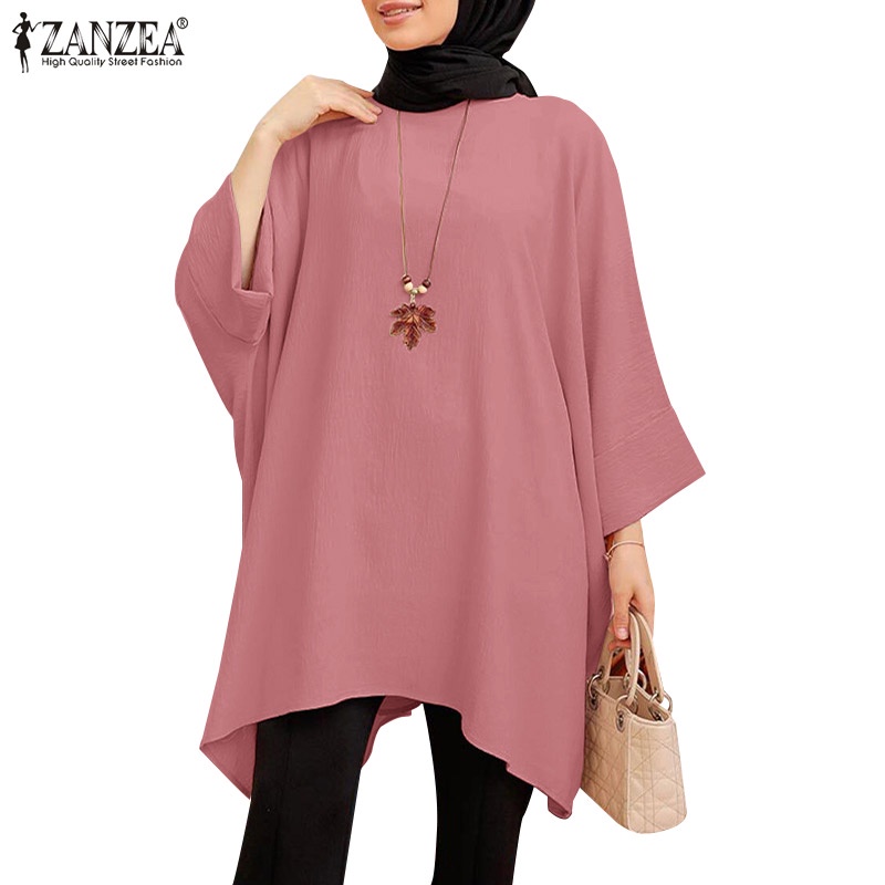 Zanzea Women Muslim Daily 3 4 Bat Sleeves Loose Solid Color Smocks Tops