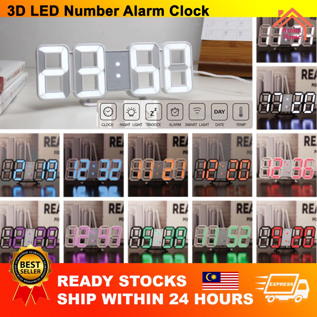 3D LED Wall Clock Home Decor Digital Clock Table Alarm Clock Jam ...