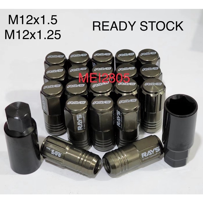 Hyber Black / Rays Steel Tyre Racing Lock & Nut (Long)/Tayar Nut Besi ...