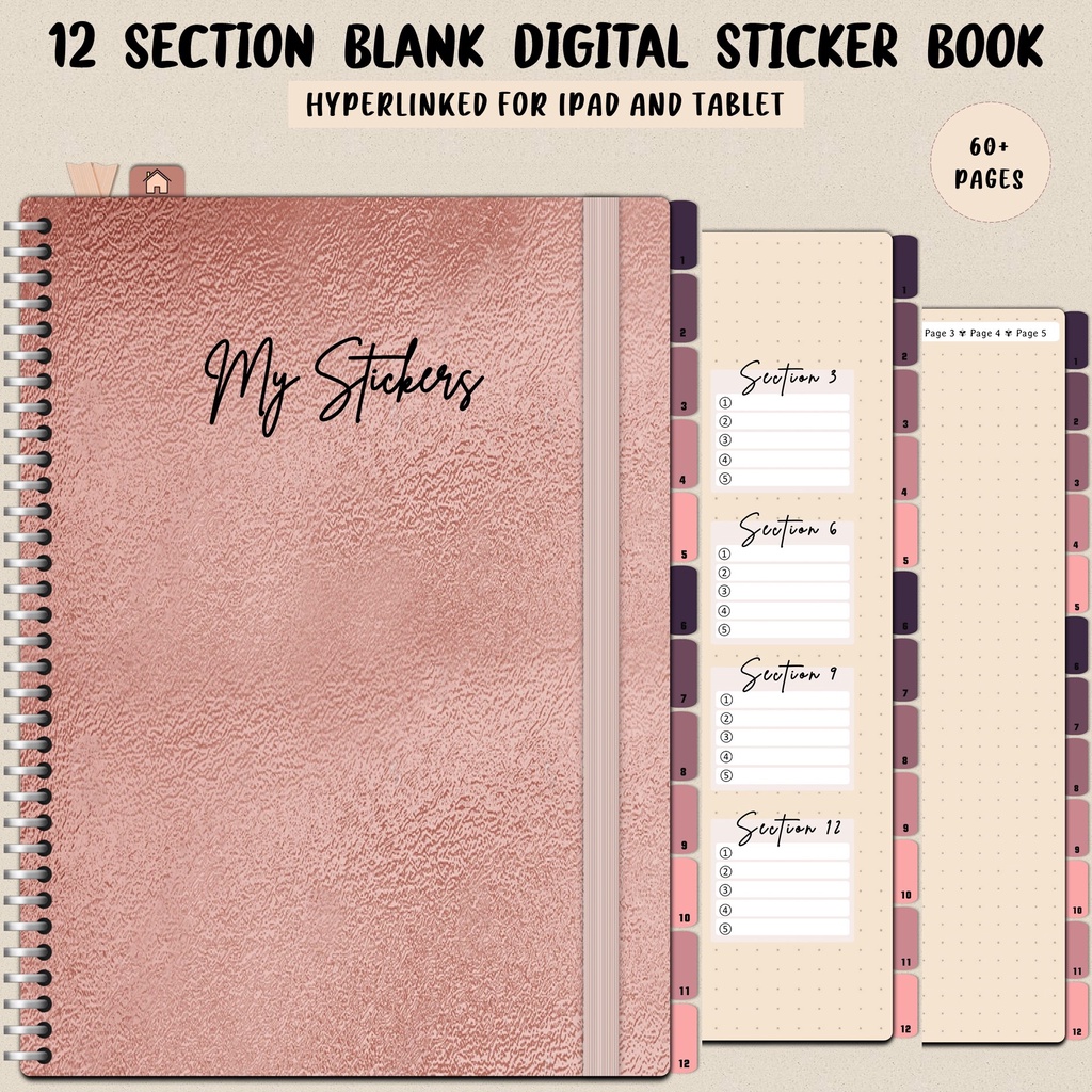 Blank Digital Sticker Book, 12 Tab GoodNotes Digital Planner Stickers ...