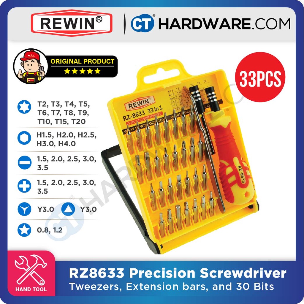 REWIN RZ8633 PRECISION ELECTRIC SCREWDRIVER SET 33PCS ( 55.5 X 34.5 X ...