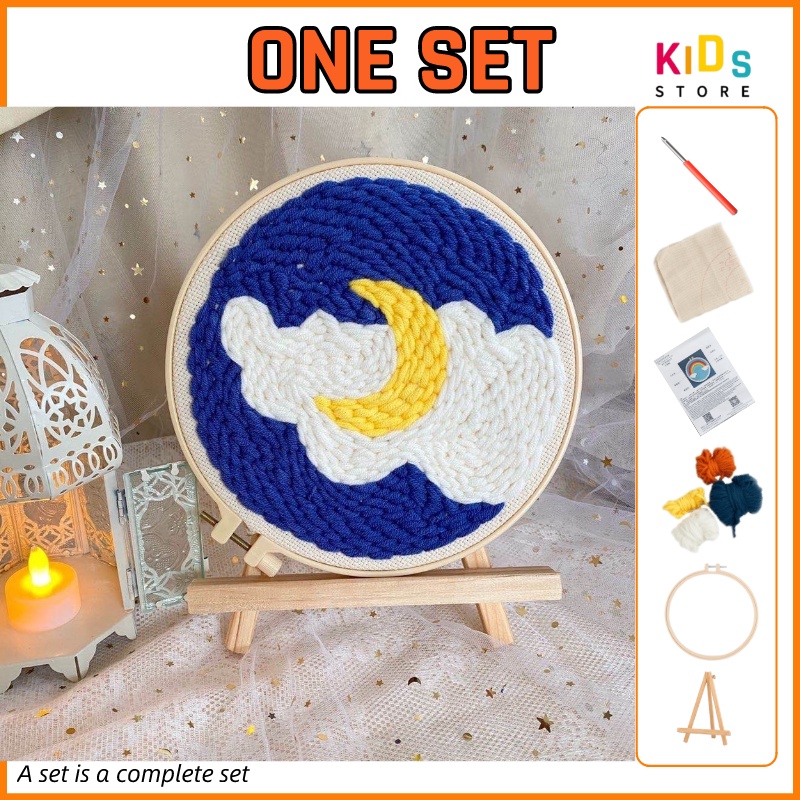 Embroidery Kit Needlework for Beginner Punch Needle Cross Stitch Set ...