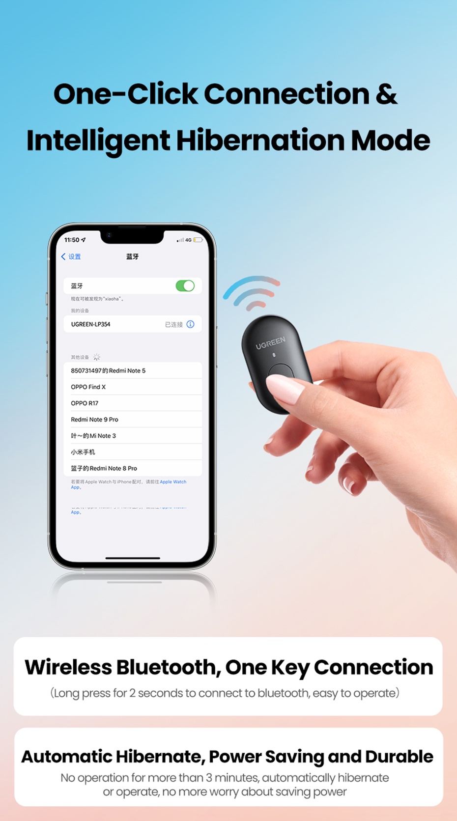 UGREEN Bluetooth Remote Control Selfie Controller Shutter for Mobile ...