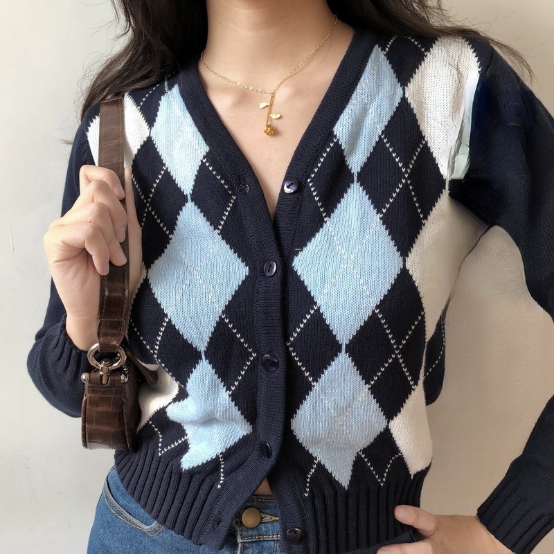 C&M Women's Long Sleeve Crop Sweaters Vintage V-Neck Button Down ...