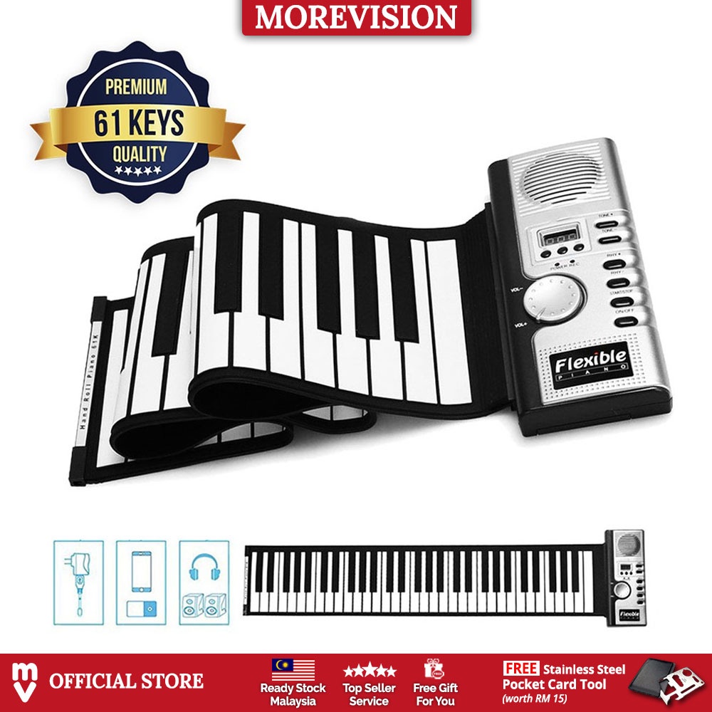 61 Keys Roll-up Piano Portable Foldable Silicone Electronic Pad Kit ...