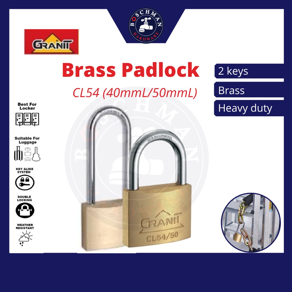 Gere Granit Brass Padlock 2 key Long Shackle Heavy Duty Security Pad ...