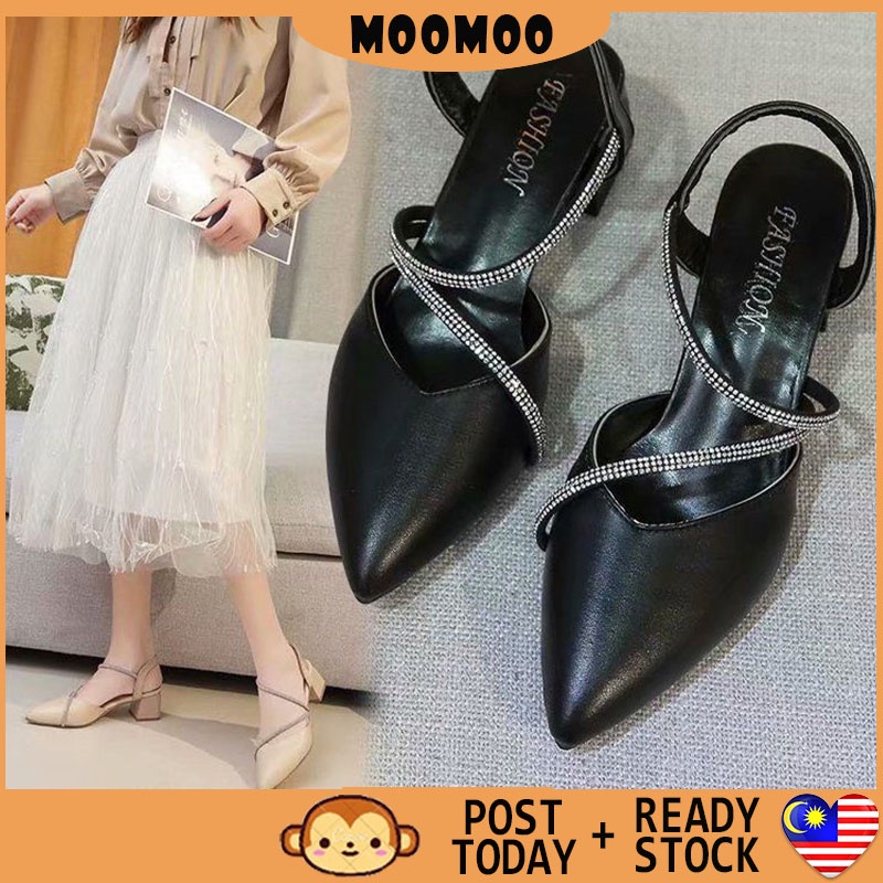 READY STOCK MOOMOO Women High Heels Flip Flop High Heels Pointed Toe ...