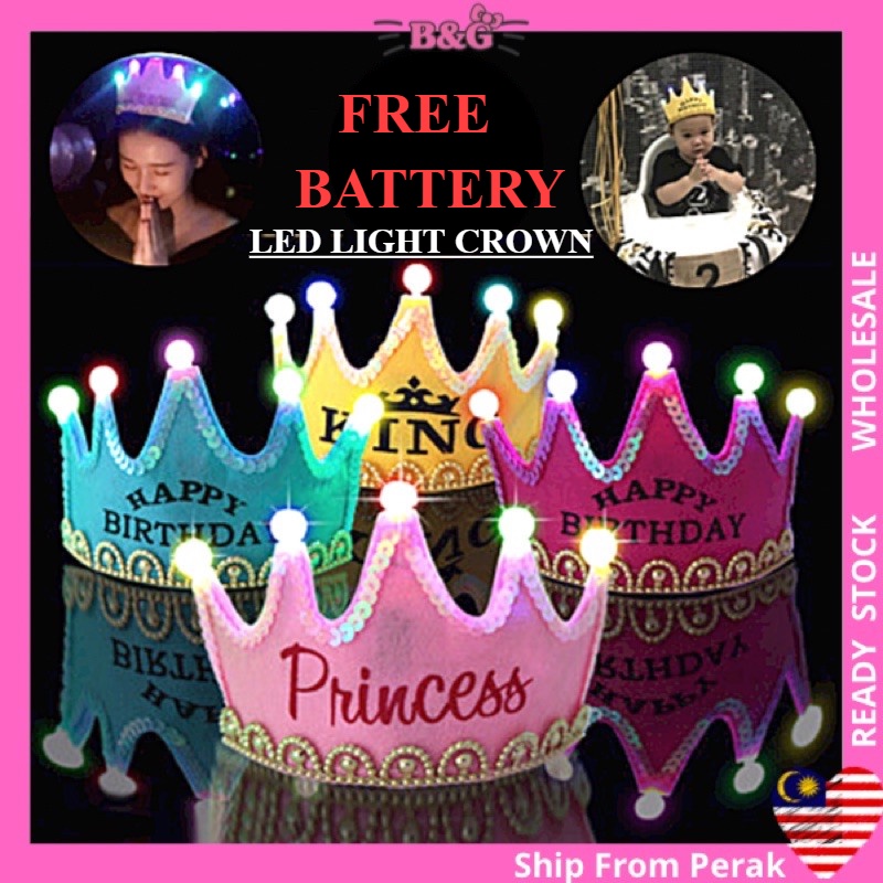 Ship24HrsPrk🎂LED Music Happy Birthday Party Hat Crown Princess King ...