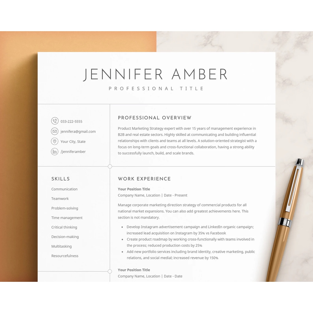 [Canva Template] Professional Resume Template, CV in Word & Google Docs ...
