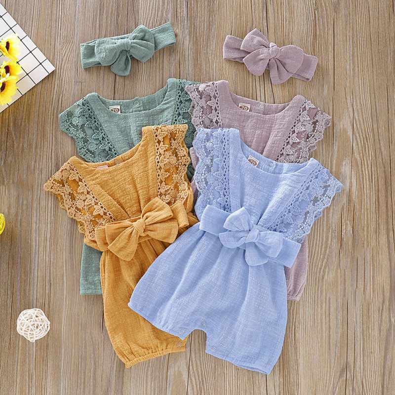 2Pcs/set Romper For Baby Girl Rompers+Headband Onesies Summer Cotton ...