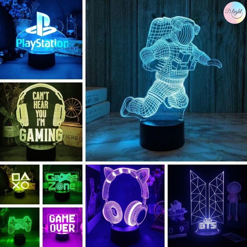 【7 Color】3D Gaming Light Lampu Meja Gamer LED Night Light Table Lamp ...