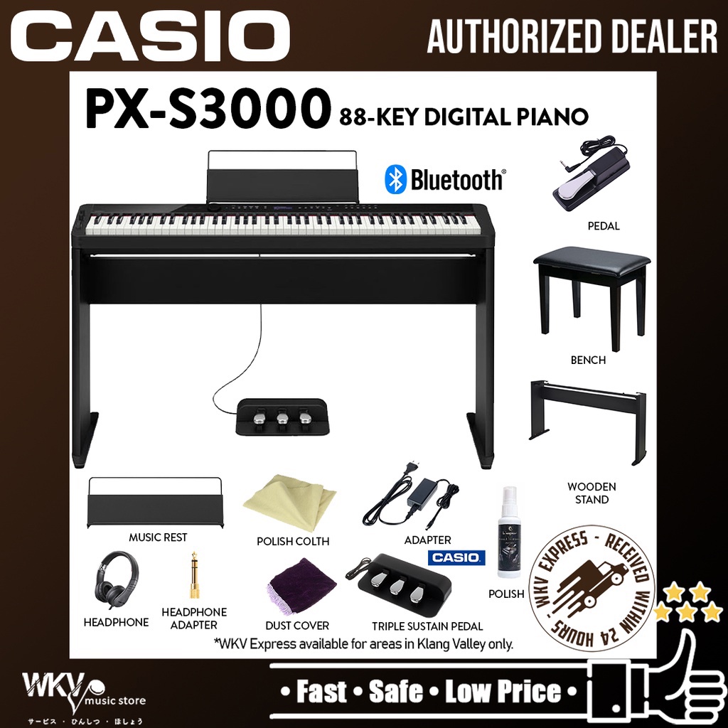 Casio PX-S3000 88-Keys Digital Piano with Bench, Stand, Casio SP-3 ...