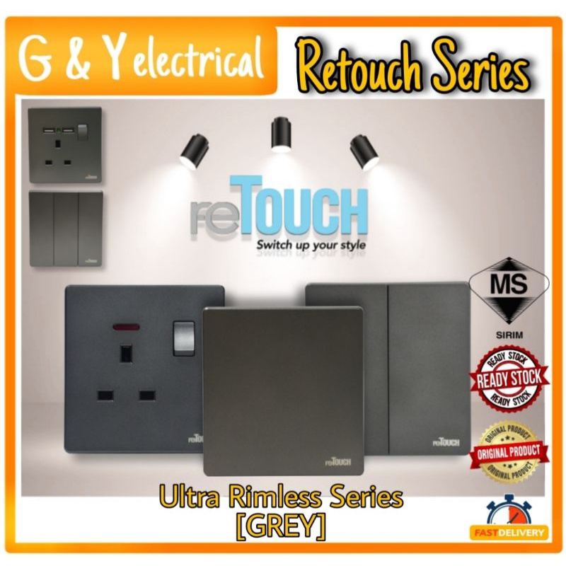 Retouch Ultra Rimless Wall Switches & Sockets Slim Modern Design [GREY ...