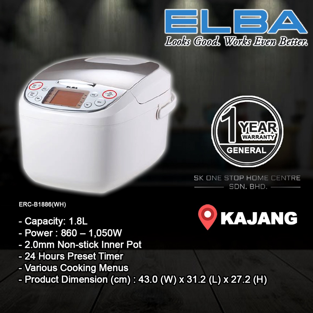 (AUTHORISED DEALER) ELBA ERC-B1886(WH) 1.8L MICROCOMPUTER RICE COOKER ...