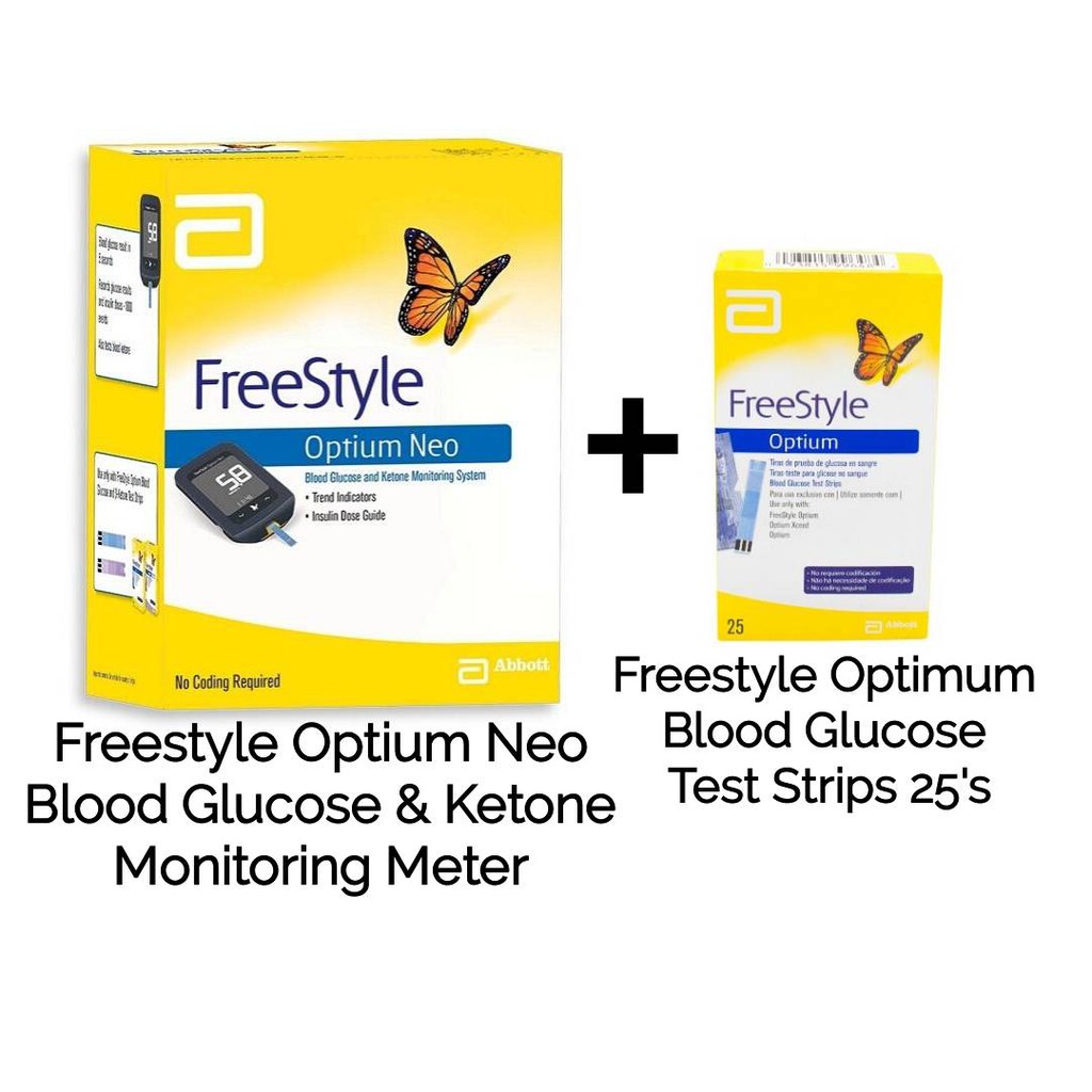 Freestyle Optium Neo Blood Glucose and Ketone Monitoring System + 25's ...