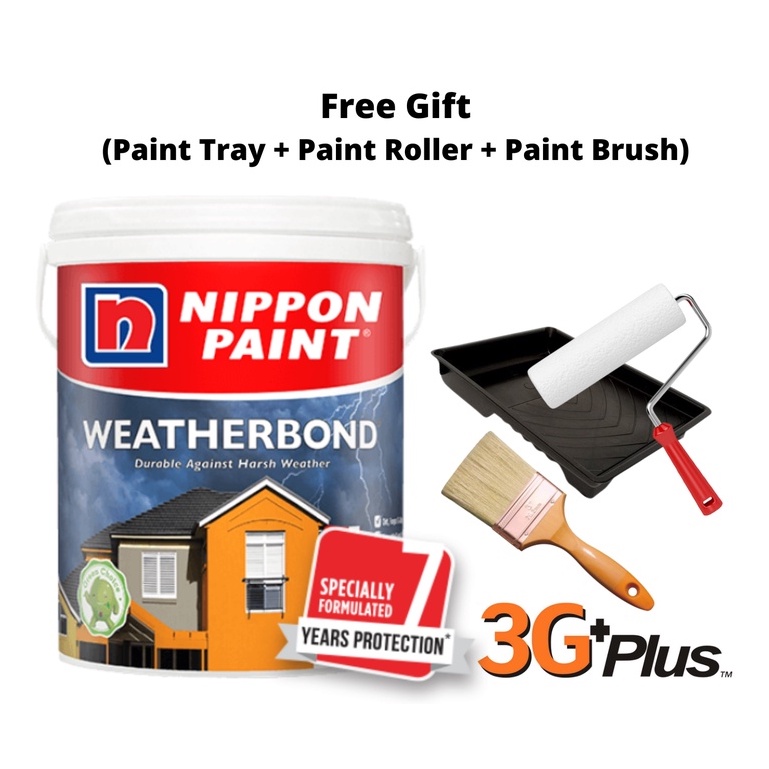 [FREE BRUSH, ROLLER & TRAY] Nippon Paint Weatherbond 145 White/1001 ...
