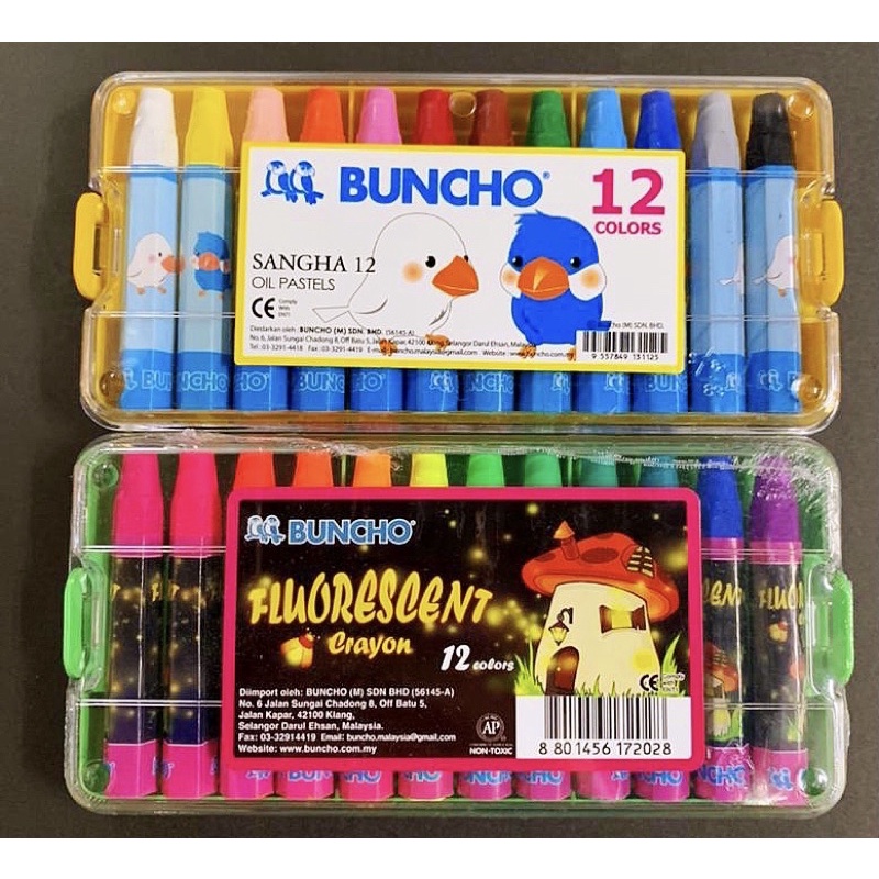 BUNCHO 12 COLOURS OIL PASTELS/ 12 COLOURS FLUORESCENT CRAYONS | Shopee ...