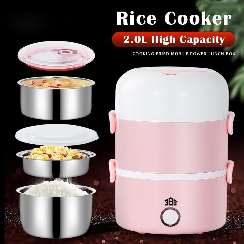 2.0L Rice Cooker - 3 Layers Electric Lunch Box Mini Steamer Multi ...