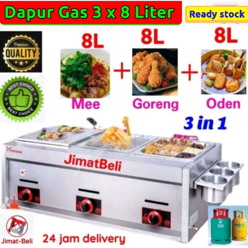Dapur Gas 8L+8L+8L Stainless Steel (3 in 1) Seberguna Oden + Goreng ...