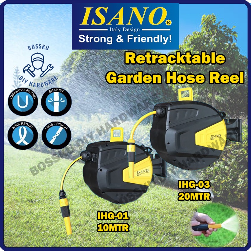 ISANO 10M / 20M Retractable Garden Hose Reel Wall Mounted Auto Rewind ...