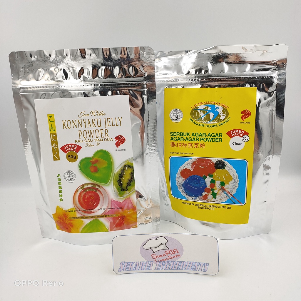 KONNYAKU JELLY POWDER ( 50GM ) & SWALLOW GLOBE AGAR - AGAR POWDER ( 50GM ) / SERBUK JELI 水晶果冻粉 ...