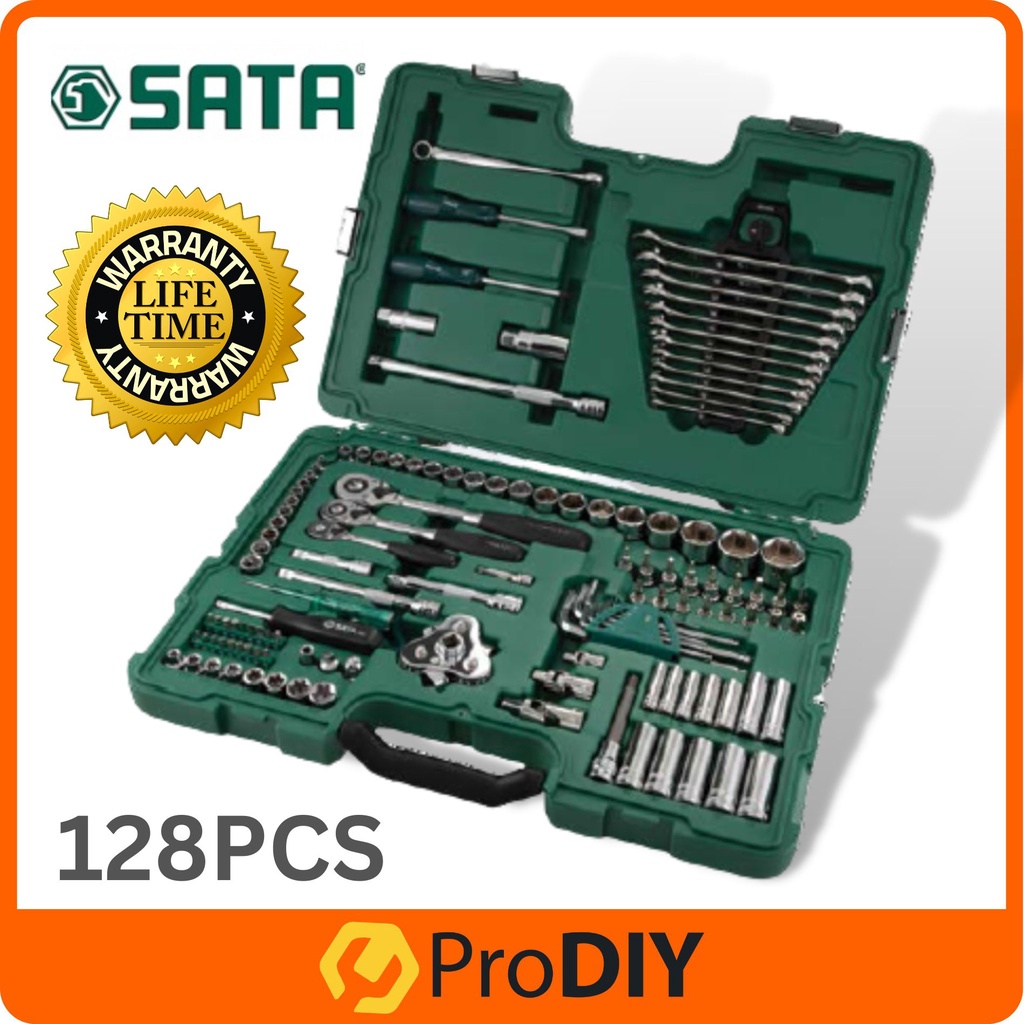SATA 09014A 128PCS 1/4" 3/8" & 1/2" Tools Socket Set Tool Box | Shopee ...