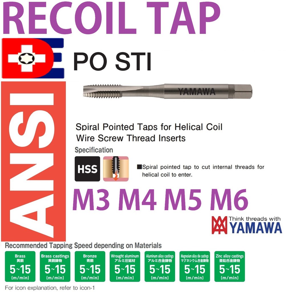 Yamawa recoil tap helicoil rework thread tap Japan tools [M2 M2.5 M3 M4 ...