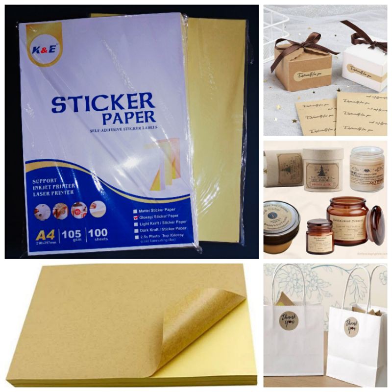 (50pcs)Printable Kraft Sticker Paper A4,105gsm Labelers/Adhesive For Inkjet/Laser Printer ...
