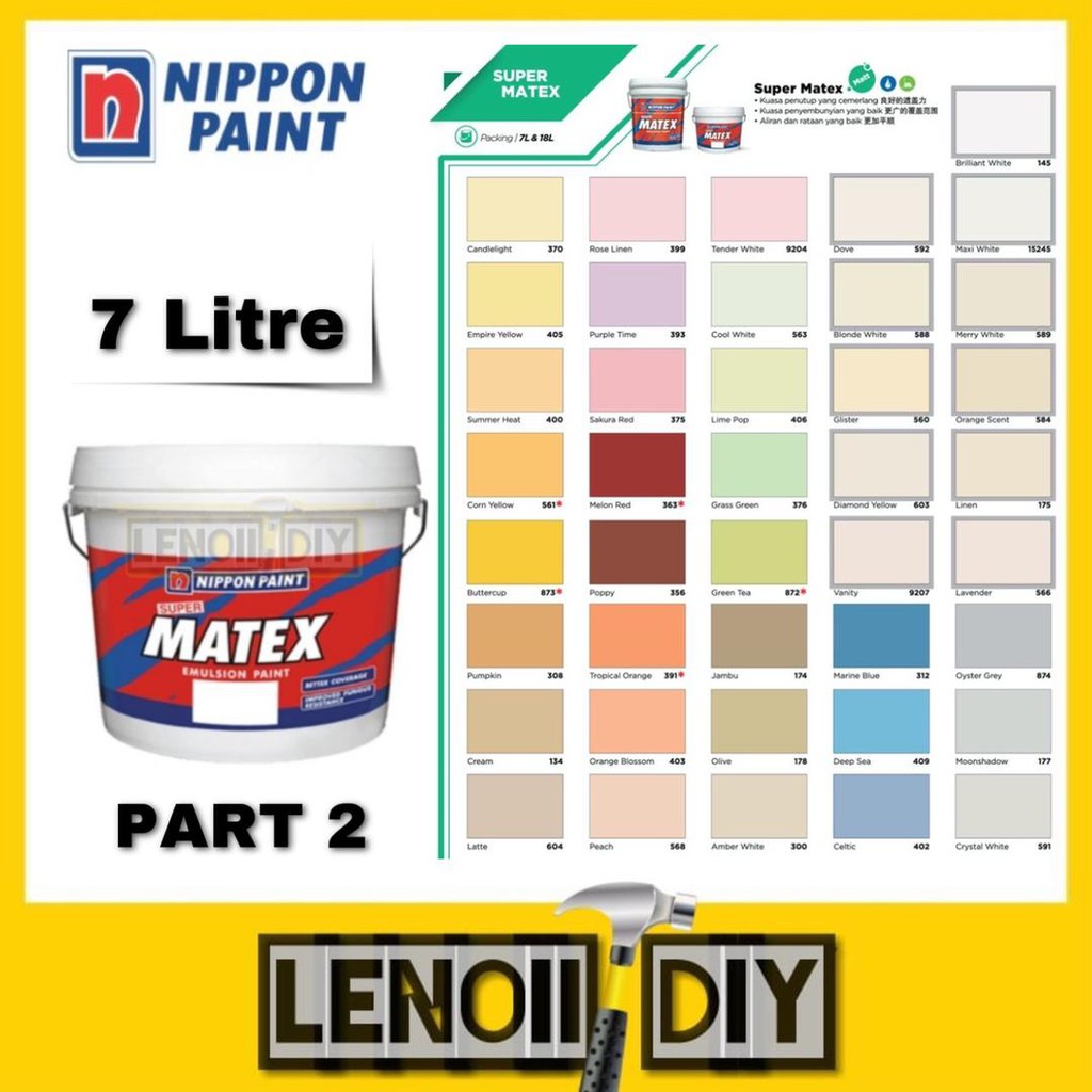 7L NIPPON PAINT Super Matex Part 2 Emulsion Paints Ceiling Dinding Cat ...