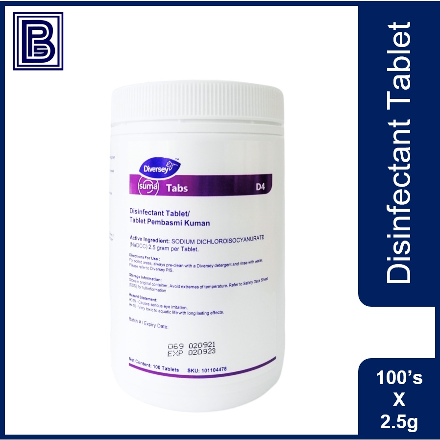 Diversey Suma Tabs D4 Disinfectant Tablets All Surfaces Sanitizer (100 ...