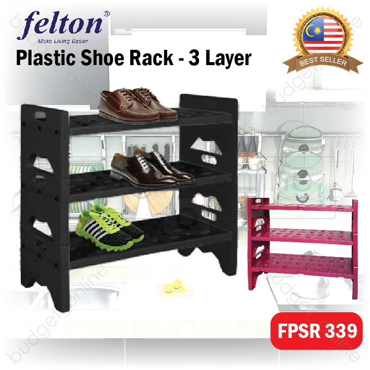 FELTON FPSR 339 Plastic Shoe Rack - 3 Layer Organizer DIY Assemble/Rak ...