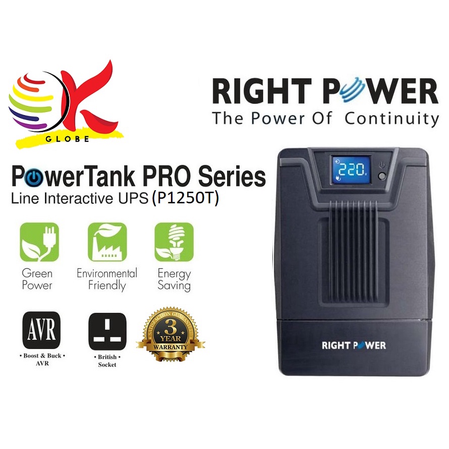 RIGHT POWER 1250VA UPS (POWERTANK PRO P1250T) AVR AVS AUTOMATIC VOLTAGE ...