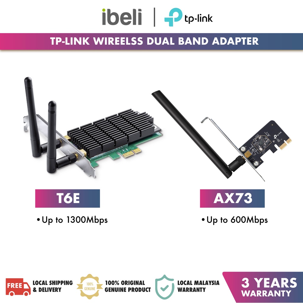 TP-LINK Archer T6E AC1300 / T2E AC600 Wireless Dual Band PCI-E Express ...