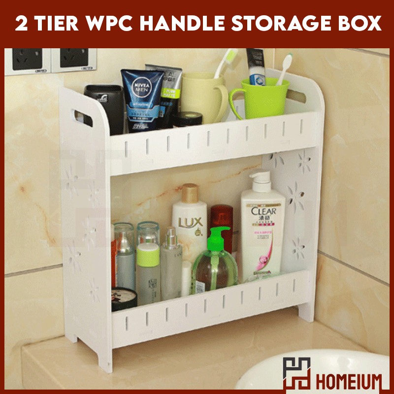 Homeium 2 Tier Handle Storage Box Rack Shelf Storage Display Multi ...