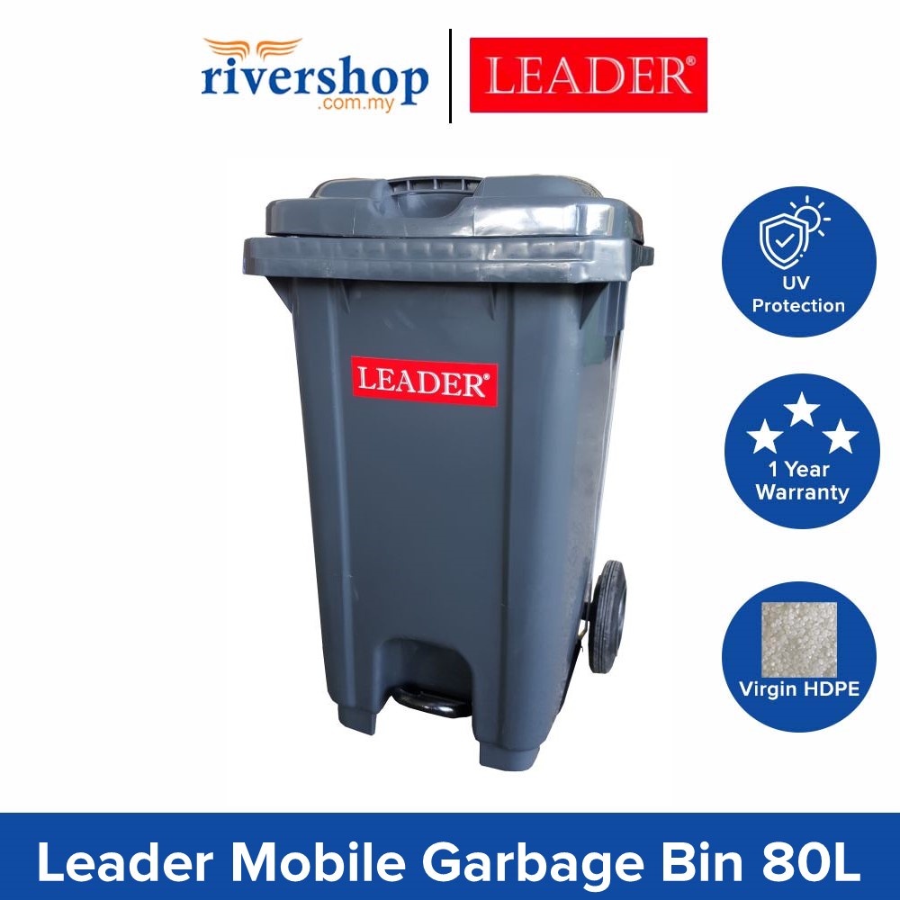 LEADER 80Litres Mobile Garbage Bin Step On Pedal Dustbin Rubbish Trash ...