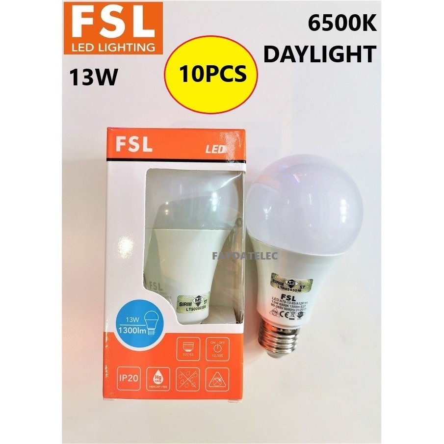 10PCS X FSL A70 13W SMD E27 LED BULB (DAYLIGHT / WHITE 6500K) | Shopee Malaysia